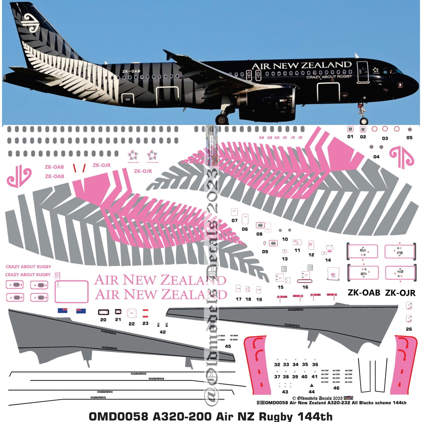 OMD0058 Air NZ A320 All Blacks Rugby scheme 1/144 Decals – Injection ...