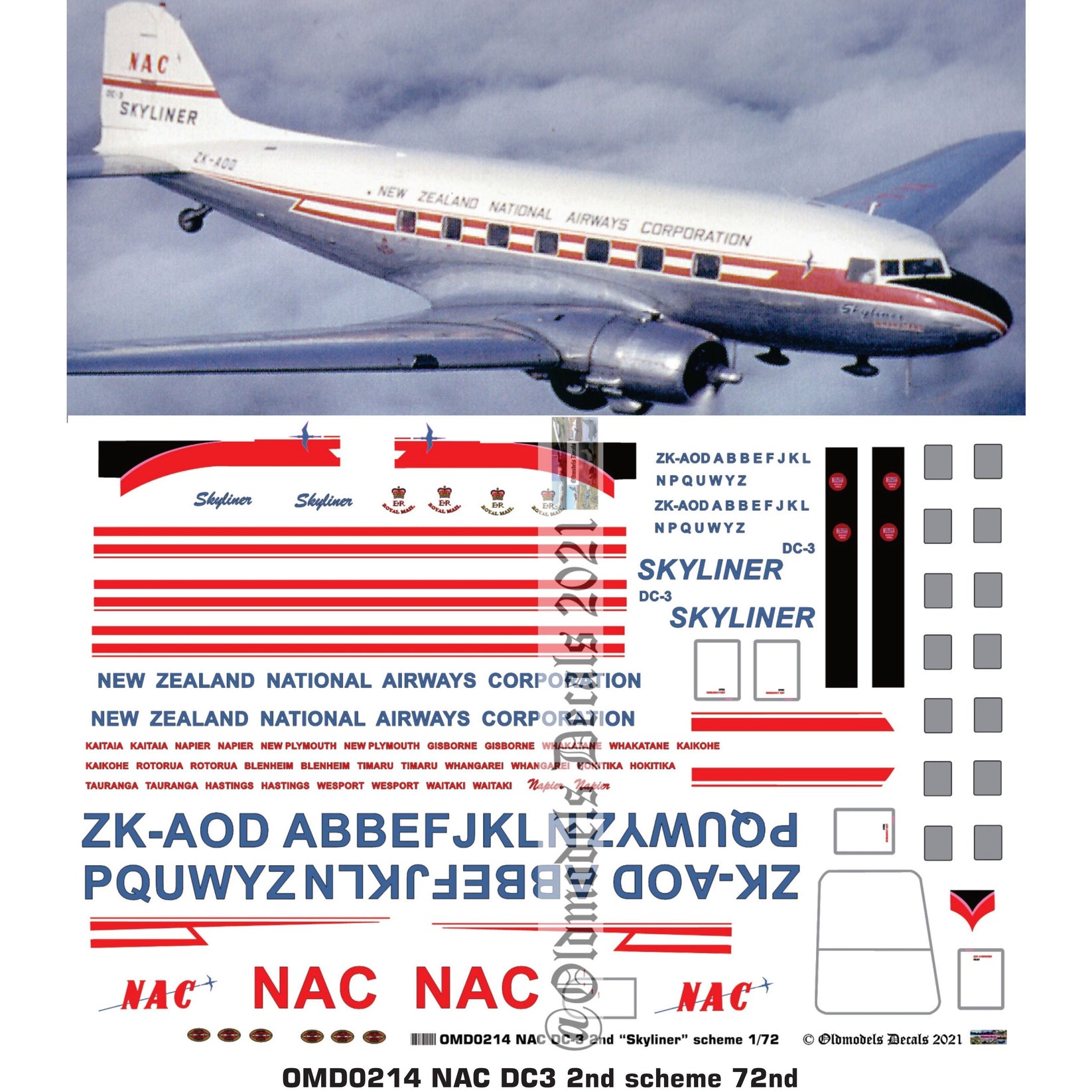 OMD0214 DC-3 2nd Skyliner Scheme 1/72 Decals – Injection Models Now