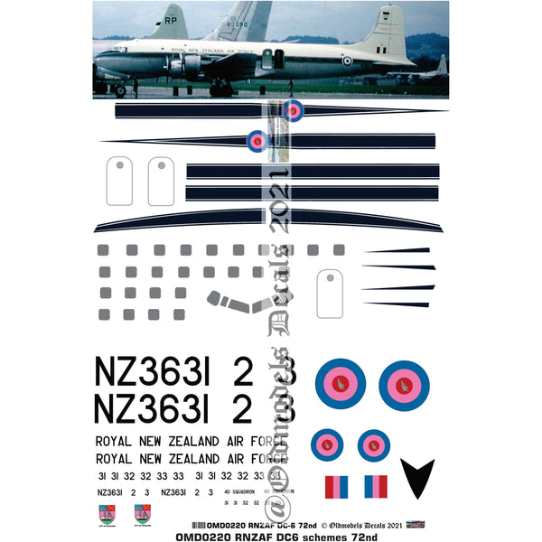 OMD0220 RNZAF DC-6 1/72 Decals – Injection Models Now