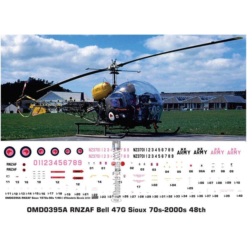OMD0395A RNZAF Sioux 1970s-2000s 1/48 Decals – Injection Models Now