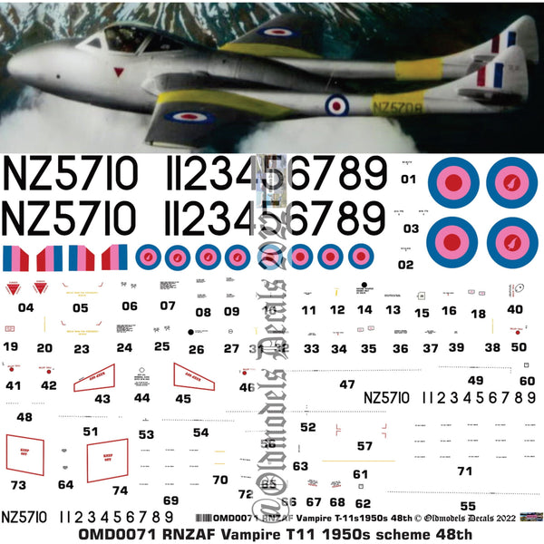 OMD0071 RNZAF Vampire T11 1950s 1/48 Decals – Injection Models Now