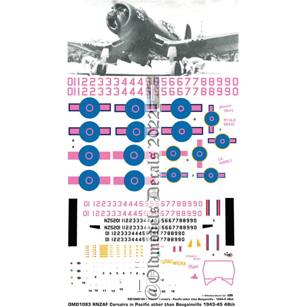 OMD1083 RNZAF Corsairs WWII Pacific 1/48 Decals – Injection Models Now
